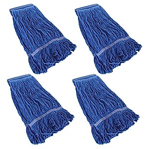 4Pcs Commercial String Mop Head, Loop-End Mop Head Replacement, Heavy Duty Mop Head Refills, 6 Inch Headband, Cotton Looped End Wet Cleaning Mop Refill for Home, Industrial and Commercial Use (Blue)