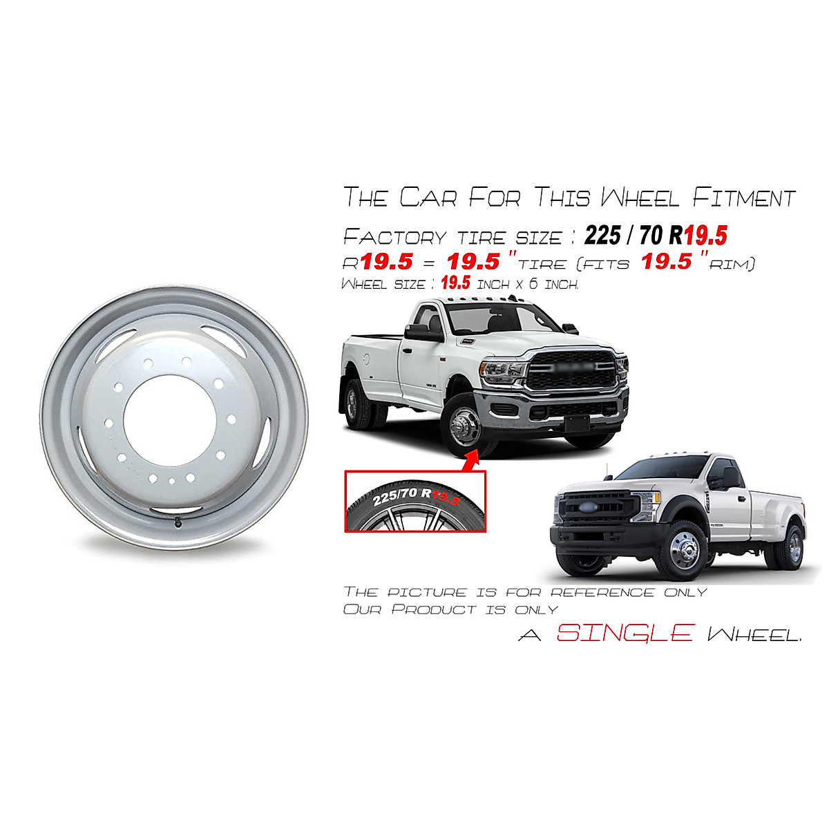 New Single 19.5" 19.5x6 10 Lug Steel Wheel for Ford F450SD F550SD 2005-2023 Super Duty Dually Gray OEM Design Replacement Rim