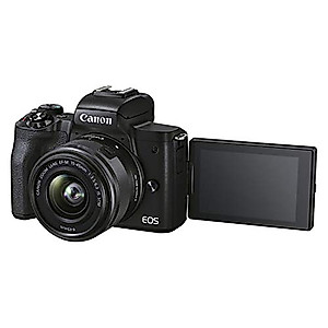 Canon EOS M50 Mark II Digital Camera with 15-45mm Lens + 128GB Memory + LED Video Light + Microphone + Back Pack + Steady Grip Pod + Tripod + Filters + Software + More (36pc Bundle) (Renewed)