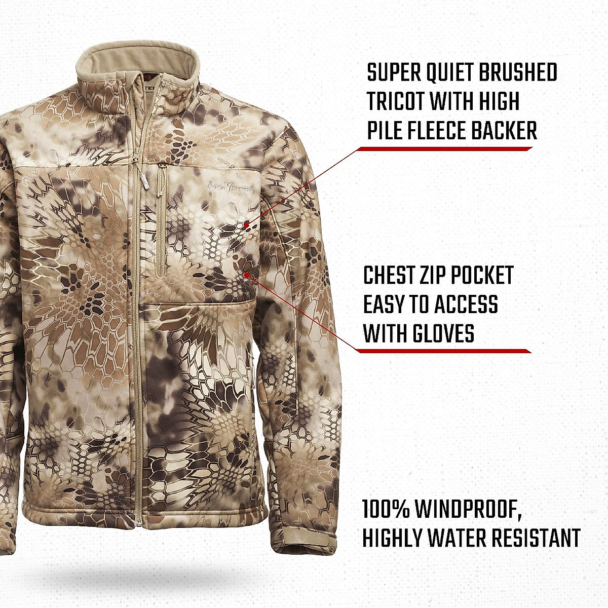 Kryptek Men's Standard Njord Hunting, Windproof camo Soft Shell Jacket, Highlander, Medium