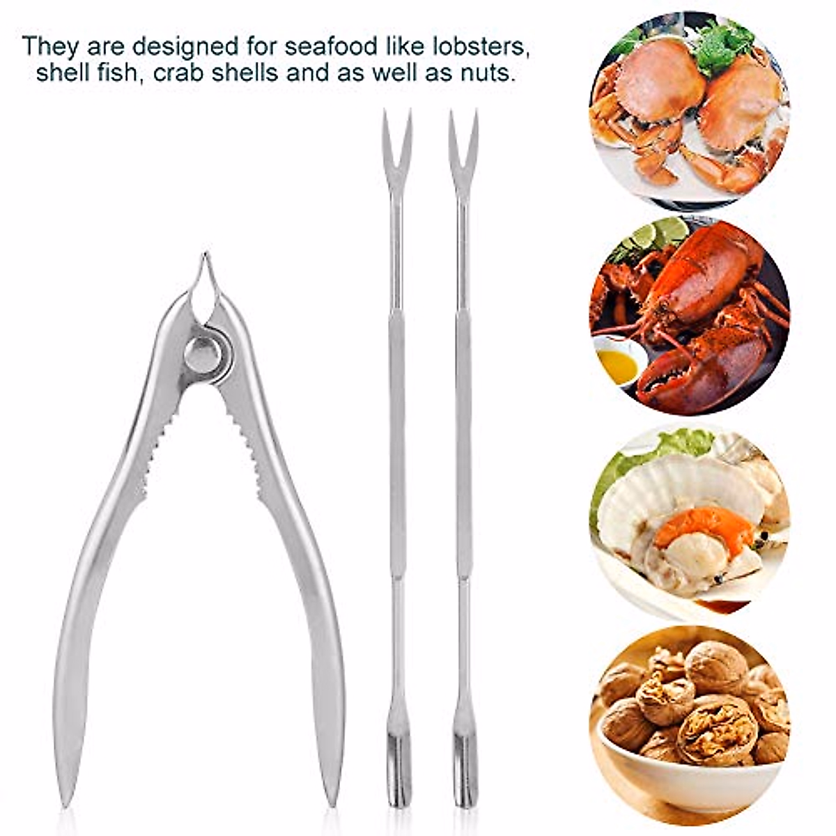 Seafood Tools Set, Stainless Steel Lobster Crab Cracker Shell Claw Seafood Forks Nuts Opener, Kitchen Gadgets Perfect for Pecans Walnuts
