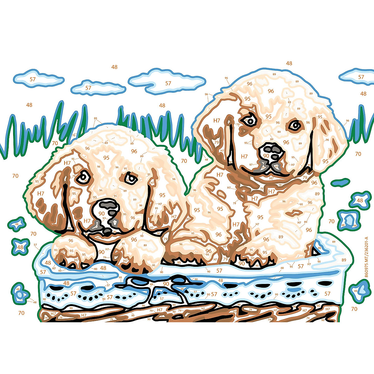 Ravensburger CreArt Cute Puppies Paint by Numbers Kit for Kids - Engaging Art Craft Set | Canvas & Acrylic Paints | Ideal for Developing Art Skills | Suitable for Ages 7+, 24 x 18 cm