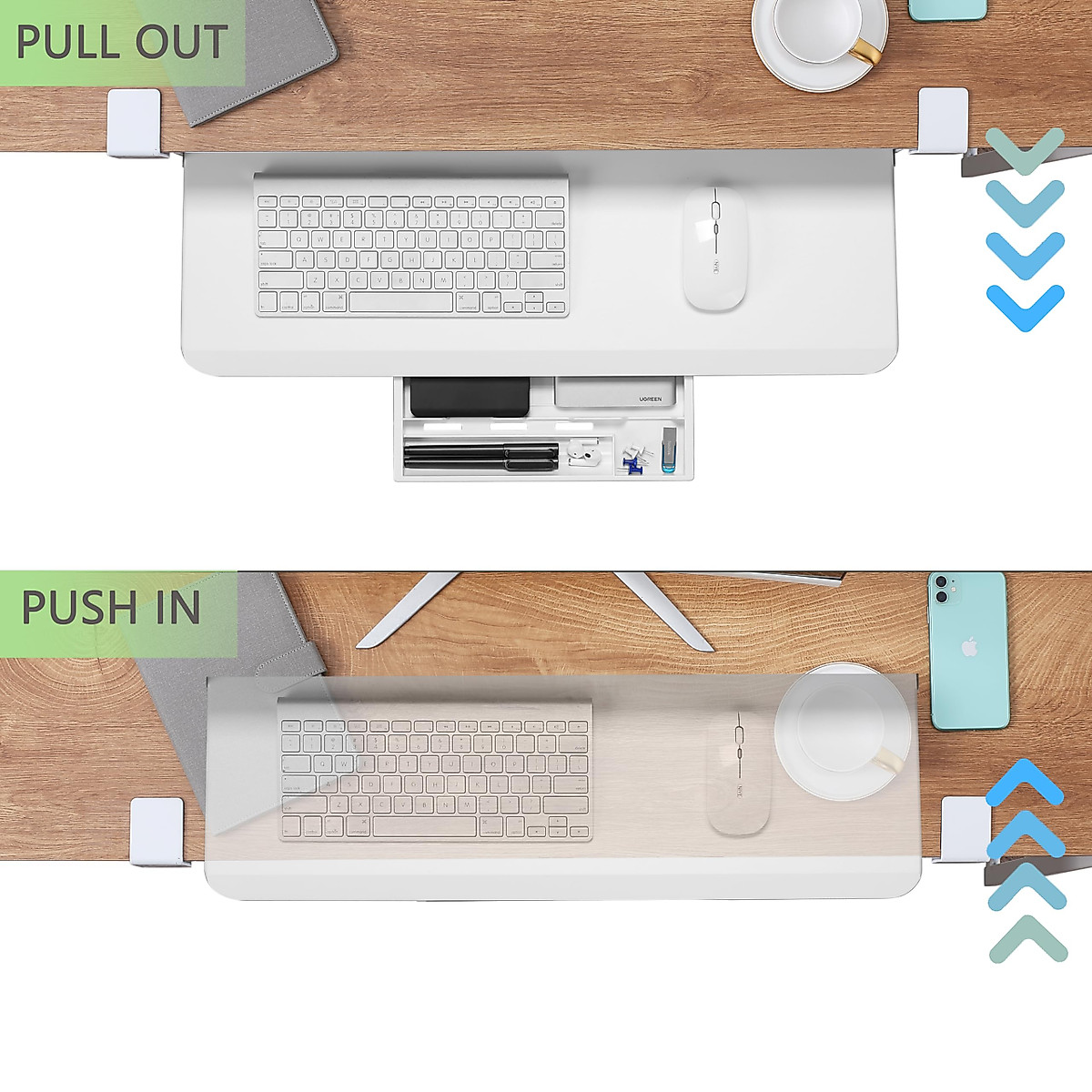 ETHU Keyboard Tray, 26.77" X 11.81" Large Size Keyboard Tray Under Desk with C Clamp-on Mount Easy to Install, Computer Keyboard Stand, Ergonomic Keyboard Tray for Home and Office (White)