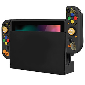 PlayVital ZealProtect Soft Protective Case for Nintendo Switch, Flexible Cover Protector for Switch with Screen Protector & Thumb Grip Caps & ABXY Direction Button Caps - Moon Night Halloween