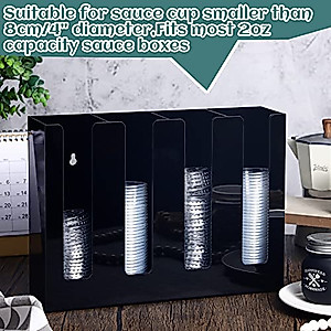 Cup Lid Organizer Acrylic Sauce Cup Dispenser 4 Compartments Countertop or Wall Mountplastic Sauce Cups and Lids Organizer Storage Holder Restaurant Supplies for Party Kitchen (Black)