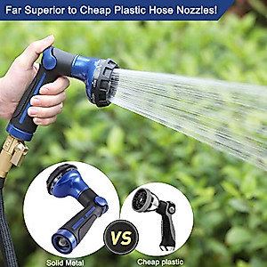 FANHAO Garden Hose Nozzle 100% Heavy Duty Metal Water Hose Sprayer with 8 Spray Patterns, High Pressure Spray Nozzle with Thumb Control, On Off Valve for Watering Plants, Washing Cars & Pets, Blue