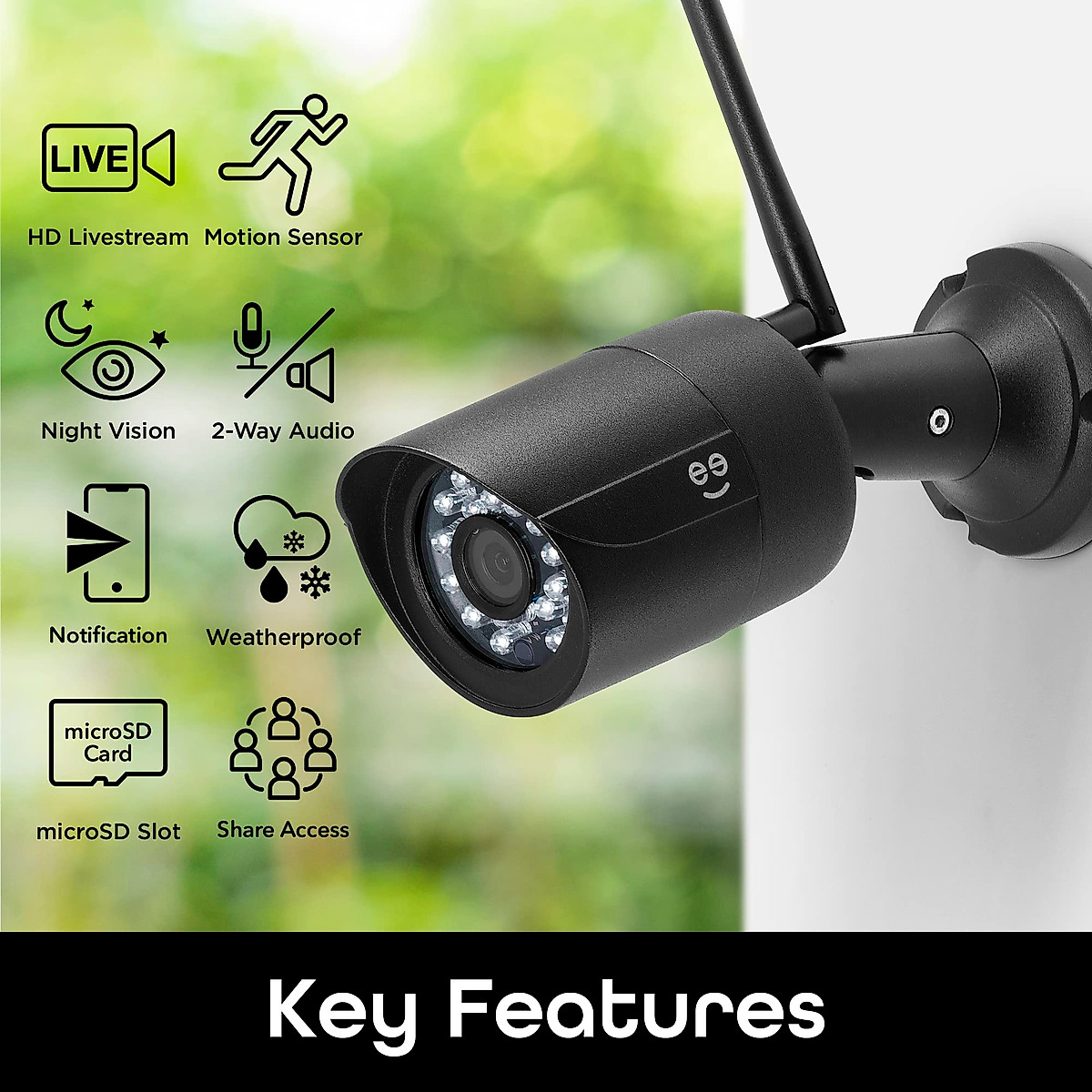 Geeni HD Hawk 2 1080p Outdoor Security Camera, IP66 Weatherproof WiFi Surveillance with Night Vision and Motion Detection, Compatible with Alexa and Google Home, No Hub Required (Black)