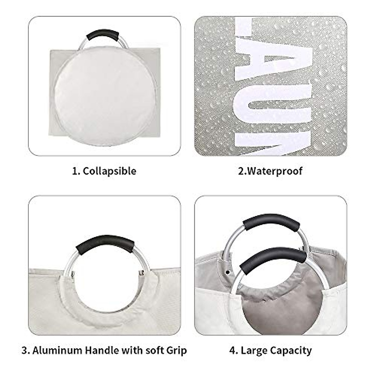 Collapsible Laundry Basket, 82L Large Laundry Hamper with Handles Foldable Washing Bin, Folding Waterproof Oxford Fabric Laundry Bag Storage Clothes Organization for Bathroom Travel Shopping College