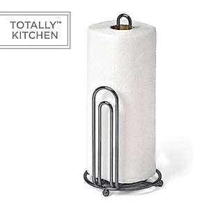 Totally Kitchen Paper Towel Holder | Simple Tear Standing Paper Towel Dispenser | Heavy Duty Metal Construction | Fits Rolls | Gun Metal