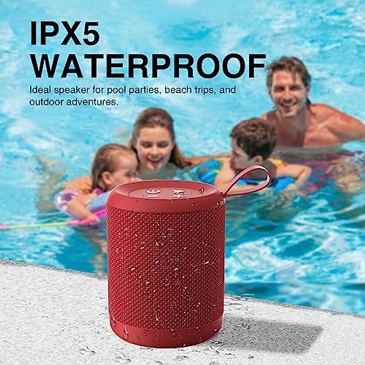 MEGATEK Portable Bluetooth Speaker, Loud HD Sound and Well-Defined Bass, IPX5 Waterproof, up to 10 Hours of Play, Aux Input, Wireless Speaker with Clip for Home, Outdoor and Travel (Red)