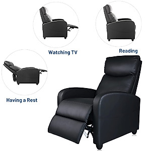 FONTOI Living Room Recliner Chair, Massage Single Sofa Adjustable Home Theater Seating with Thick Cushion and High Back Padded Backrest, 28.7D x 25.9W x 38.7H in, Black