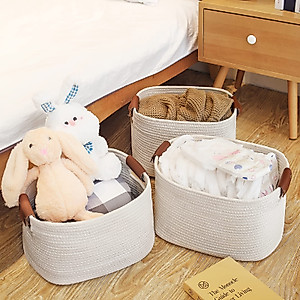 Collapsible Cotton Rope Storage Baskets [1-Pack], Woven Shelf Storage Basket, Nursery Organizers, Laundry Basket for Baby Clothes, Toys, Makeup, Books, Towels (White, 15''×10''×9'')