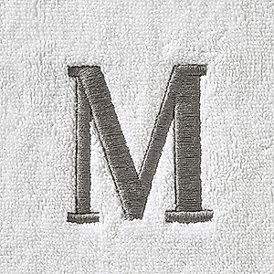 SKL Home Casual Monogram Hand Towel Set, M, 16x26, White 2 Count