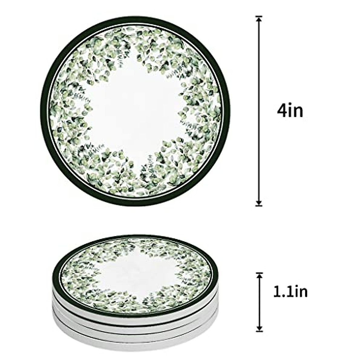 QUANJJ Eucalyptus Leaves Coasters Ceramic Set Round Absorbent Drink Coaster Coffee Tea Cup Placemats Table Mat (Color : D, Size : 8pcs)