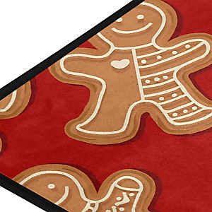 Kitchen Rugs Christmas Gingerbread Cookies Design Non-Slip Soft Kitchen Mats Bath Rug Runner Doormats Carpet for Home Decor, 39" X 20"