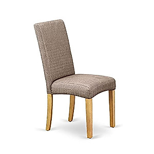 East West Furniture DMDR3-OAK-16 3 Piece Dining Room Table Set Contains a Round Kitchen Table with Dropleaf and 2 Dark Khaki Linen Fabric Parson Dining Chairs, 42x42 Inch, Oak