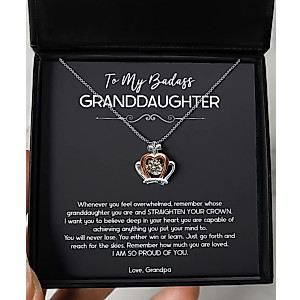 to My Badass Granddaughter Gifts, I Am So Proud of You, Crown Pendant Necklace for Women, Birthday Jewelry Gifts from Grandpa