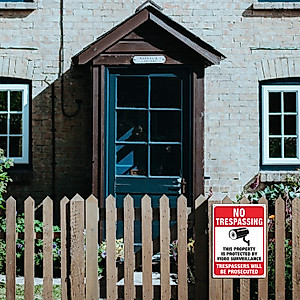 2 Pack No Trespassing Sign, Video Surveillance Signs, Trespassers Will Be Prosecuted Metal Reflective Sign, 10 x 7 Inches 0.40 Aluminum Indoor Or Outdoor Use for Home Business CCT