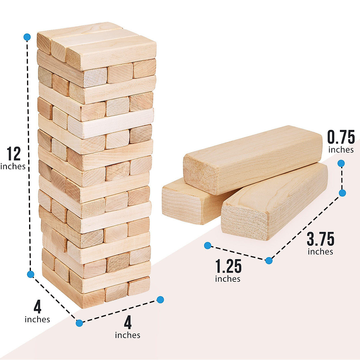 Pennsylvania Woodworks Maple Tumble Tower Game - Heavy Duty Timber Tower Wooden Block Set - Stackable Hardwood Blocks - Tabletop & Outdoor Family Games - Maple Hardwood