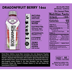 BODYARMOR LYTE Sports Drink Low-Calorie Sports Beverage, Dragonfruit Berry, Coconut Water Hydration, Natural Flavors With Vitamins, Potassium-Packed Electrolytes, Perfect For Athletes, 16 Fl Oz (Pack of 12)