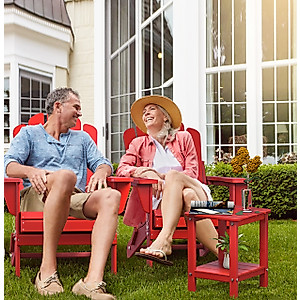 Aoorun Outdoor Adirondack Side Table, adirondack table plastic, 2-Tier (13.9" D x 13.5" W x 17.3" H) - Red