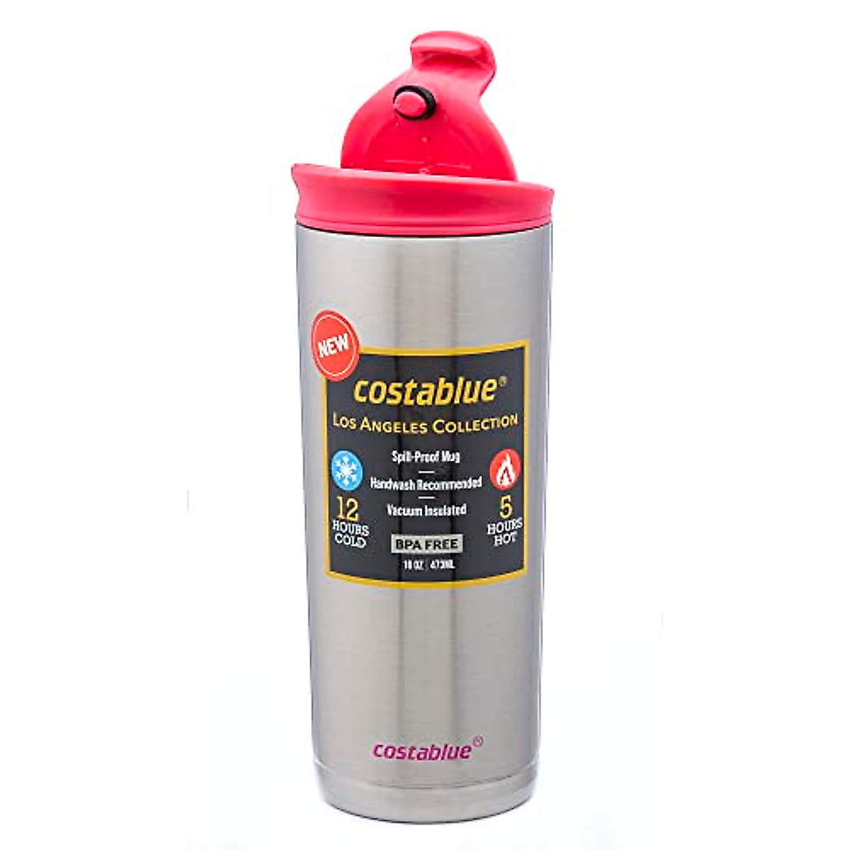 costablue Travel Coffee Mug - 16 Oz. Stainless Steel Insulated Coffee Mug, Leak Proof Tumbler w/Dishwasher Safe Lid, Double Wall Travel Coffee Cup, Reusable Insulated Tumbler for Hot & Cold Beverages