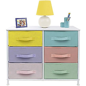 Sorbus Dresser with 6 Drawers - Furniture Storage Tower Unit for Bedroom, Hallway, Closet, Office Organization - Steel Frame, Wood Top, Easy Pull Fabric Bins (Pastel/White)