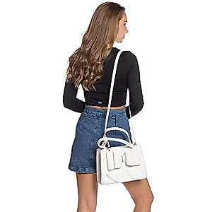 Like Dreams Women Jenna Elegant Bow Triple Compartment Vegan Leather Fashionable Satchel Handbag (White)