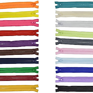 20PCS #5 Resin Zippers Separating Jacket Zippers 20 Colors Mixed Non-Separating Close-end Zippers Molded Plastic Zippers Bulk for Sewing Clothes Purse Bags Garment Home DIY Projects