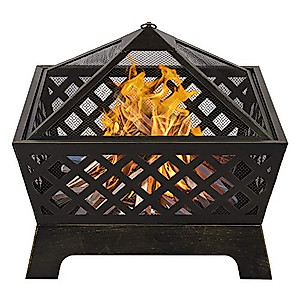 Douup 26" Extra Deep Fire Pit Backyard Patio Garden Stove Wood Burning Fireplace W/Long Fire Poker,Mesh Lid,Rain Cover