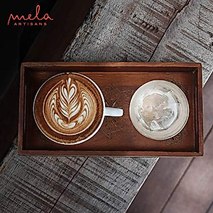 Mela Artisans Farmhouse & TV Ottoman Wooden Serving Tray - Small, Serena Medium Polish | Decorative Mango Wood | Serve Breakfast, Other Foods, Coffee and Tea | Rustic Home Decor | 14" x 10” x 2.5”