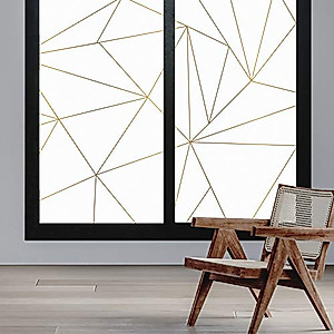 WPCTEV Window Film Non Adhesive Frosted Film Privacy Window Sticker Self Static Cling Vinly Glass Film Anti UV Decorative for Home Office White Geometry 17.5 Inch x 6.5 Feet