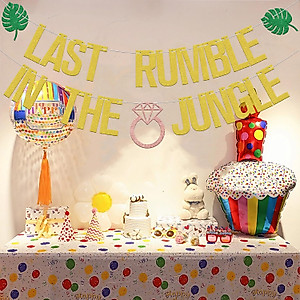 Last Rumble Banner, Jungle Bachelorette Decorations, Let's Get Wild Banner, Tropical Jungle Theme Bridal Shower Party Decors Supplies Gold & Green Glitter