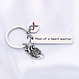 FUSTMW CHD Awareness Keychain Mom of A Heart Warrior Gifts CHD Heart Defect Recovery Gift Heart Disease Jewelry (Mom Heart Warrior ky)