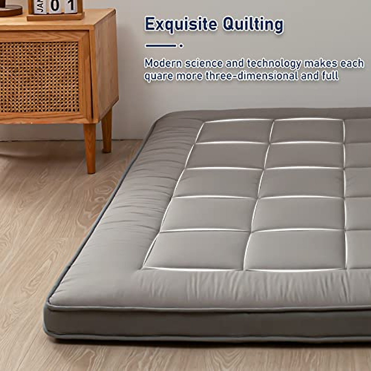 MAXYOYO Japanese Tatami Mattress - Roll Up Foldable Floor Bed for Adults & Guests, King Size, Dark Grey