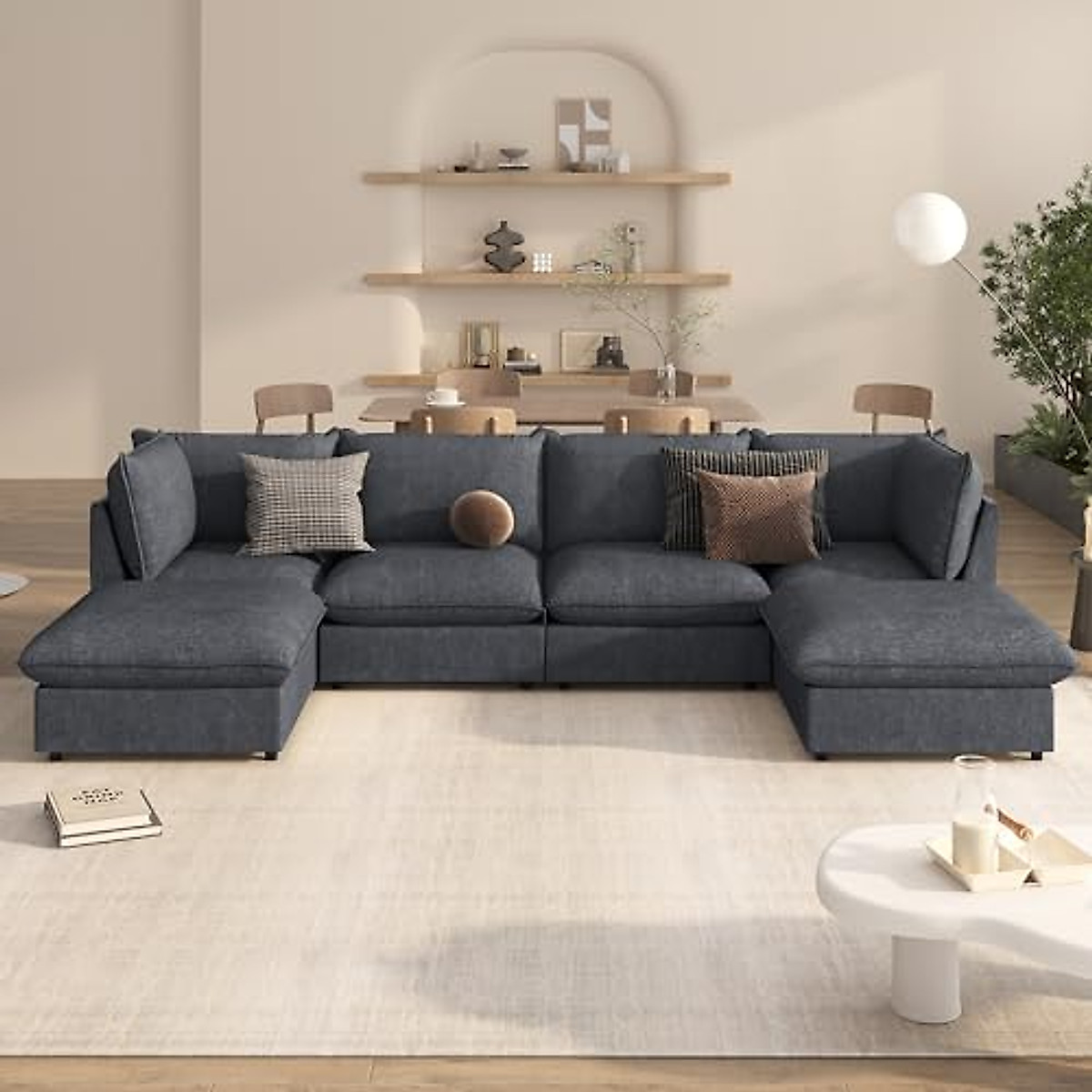 136.6" Oversized U-Shaped Cushions Modular Sectional Sofa W/Extra Wide Chaises and Removable Ottomans,6 Seaters Corner Upholstered Sofa & Couch Deep Seat Convertible Sleeper Couch Bed for Living Room