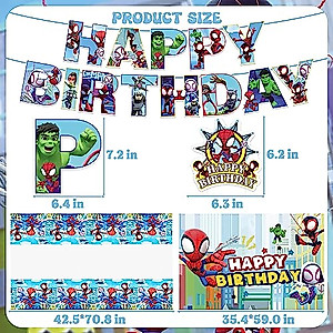 Spidey and Friends Birthday Decorations Include Banner, Backdrop, Balloons, Hanging Swirls, Cake Cupcake Toppers, Tablecloth for Spidey and His Amazing Friends Birthday Decorations