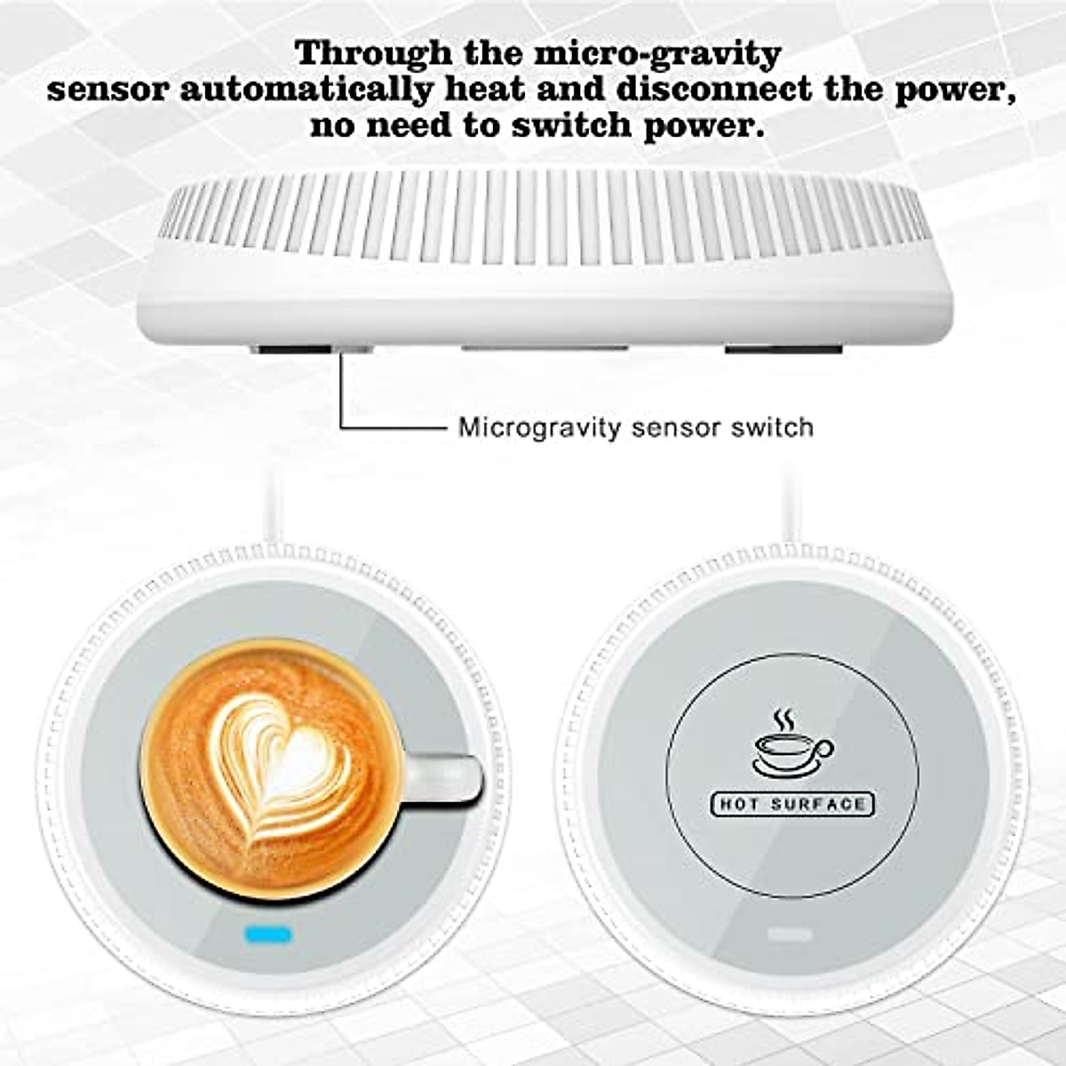 Hot Coffee Warmer Mug Heater: Electric Smart Beverage Cup Warmer Plate with Automatic Switch Gravity Sensor for Desk (Bright White)