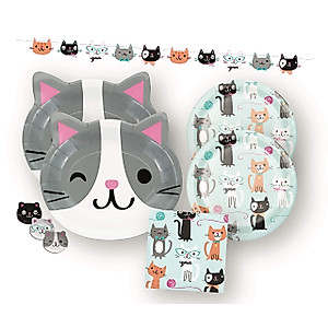 Kitty Cat Birthday Party Supplies - Plates Napkins Banner Bundle (49 Piece)
