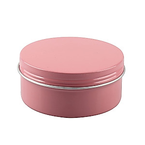 DLIBUY 24 Pcs 150ml 150g Empty Round Pink Aluminum Tin Jars with Screw Lids Cosmetics Lip Balm Containers Pots for DIY Candle Salve Powder Crafts Storage Cans 3x Alu Spoon, 24x Ø 70cm Labels