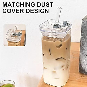 Zkhxhtg Glass Drinking Cup 350ML With Straw Glass Cups Beverage Cups Water Cup Glass Texture Suitable For Office And Student