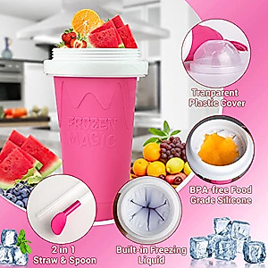 Slushie Maker Cup,FUROLD DIY Slushies Cup Frozen Magic Squeeze Cup Slush Cup Smoothies Double Layers , Homemade Slushie Machine w/ Straw and Spoon, Ice Cream Maker Cool Stuff Birthday Gifts for Kids(Blue+Pink)