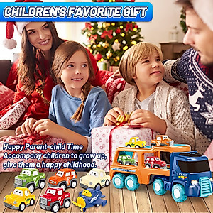 FGSOSO Toys for 1 2 3 4 5 Year Old Boy,7 in 1 Cartoon Vehicles Playset Carrier Car Toy Truck Transport Car with Lights and Melodys,Friction Power Push and Go Toys Car for Toddler Party Birthday Gifts