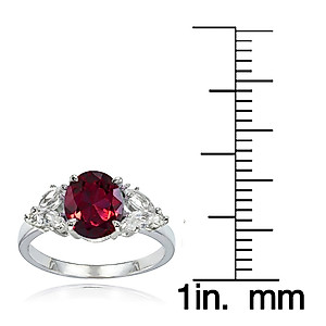 Ice Gems Sterling Silver Created Ruby and White Topaz Oval Ring Size 10