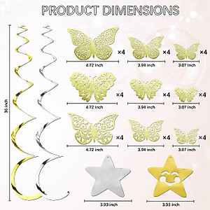 36 pcs 3D Butterfly Party Ornament, 3 Sizes 3 Styles, Hanging Swirls Party Supplies for Party Wedding Birthday Nursery Baby Shower Girls Bedroom DIY Gifts Decoration Supplies.…