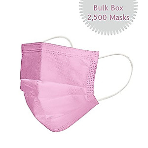 BH Supplies 2400 PCs Bulk Face Mask (48 Packs, 50pcs/Pack), Non Woven Thick 3-Layers Breathable Facial Masks with Adjustable Earloop, Mouth and Nose Cover -Pink