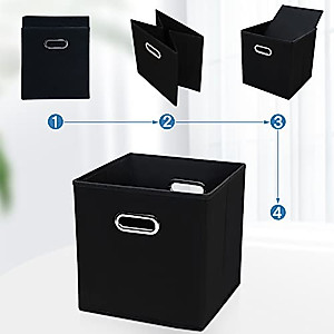 STOREONE 13 Inch Cube Organizer Bins ,Black Fabric Storage Bins，Foldable Storage Bins Basket with Dual Handles Fabric Organizer Bins and Storage Box，Set of 3,Black