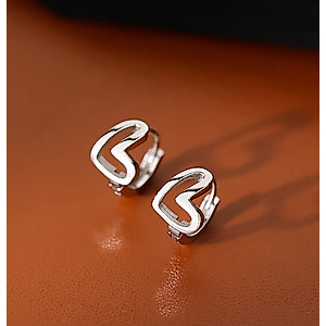 Reffeer Solid 925 Sterling Silver Love Heart Huggie Earrings Hoops for Women Teen Girls Heart Hoop Earrings Huggie (A-Silver)