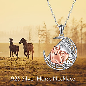 VONALA Horse Necklace 925 Sterling Silver Crescent Moon Pendant Necklaces Animal Jewelry Gifts for Women