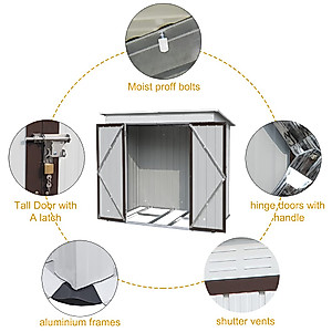 Outdoor Storage Shed, 6×4Ft Metal shed, Galvanized Steel Garden shed with Lockable Double Doors, Backyard Bike shed, Tool shed for Patio Lawn Backyard Trash Cans, Coffee